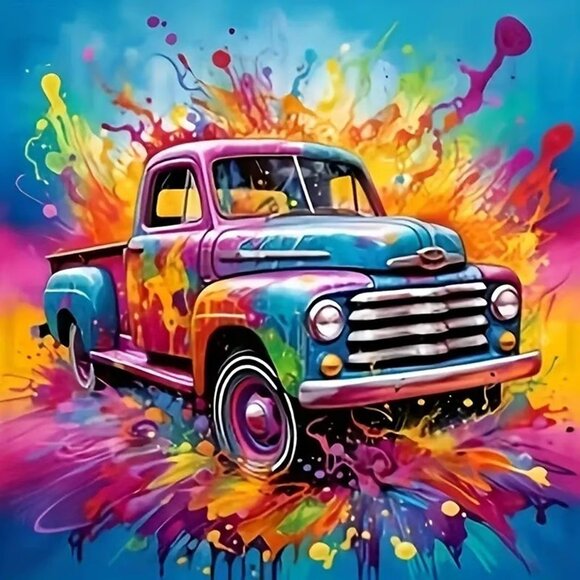 Art | Vibrant Vintage Truck Diy 5d Diamond Painting Kit | Poshmark